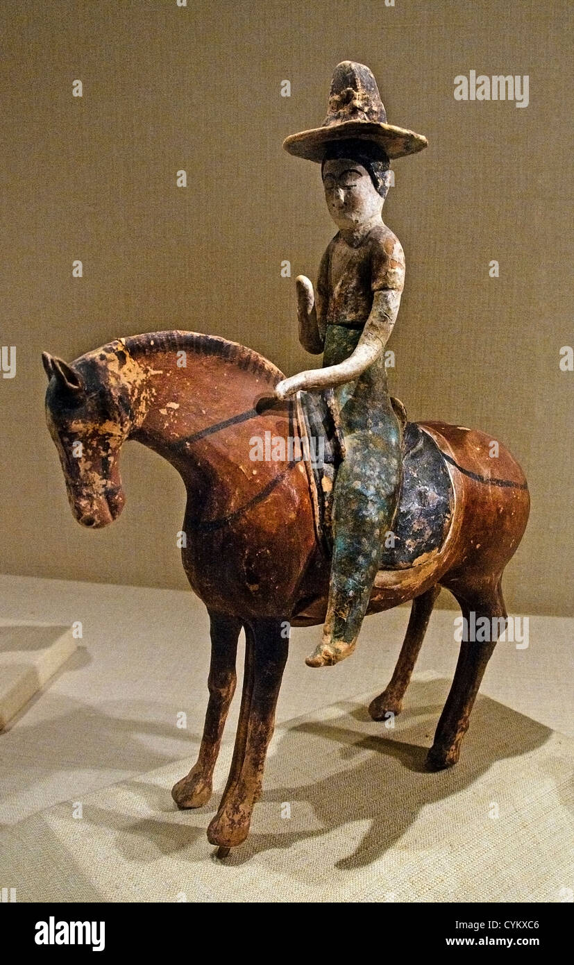 Horse and Female Rider Tang dynasty 7th century China Unfired clay with ...