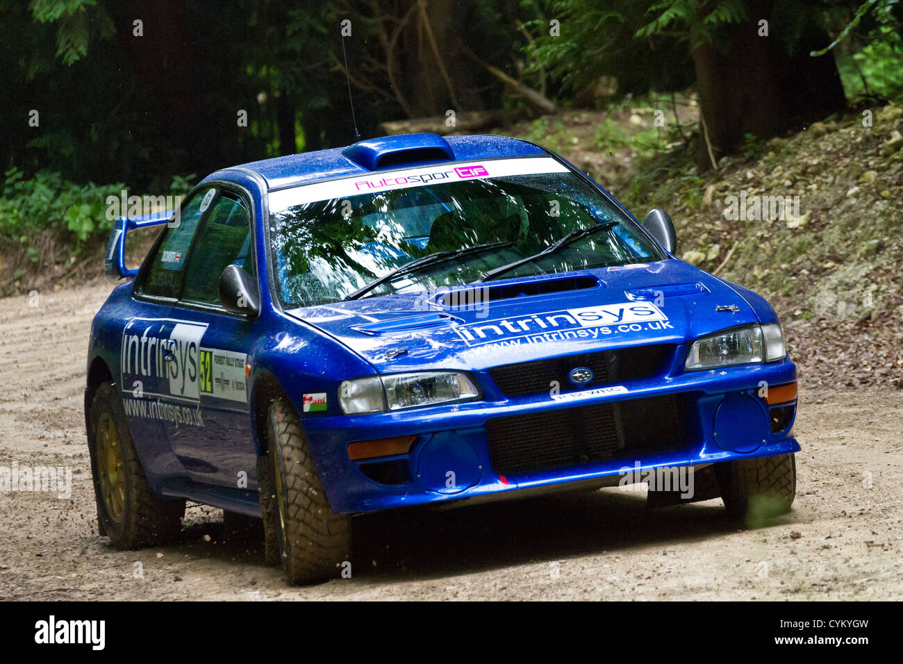 1997 Subaru Impreza WRC with driver Roger Duckworth on the rally stage ...