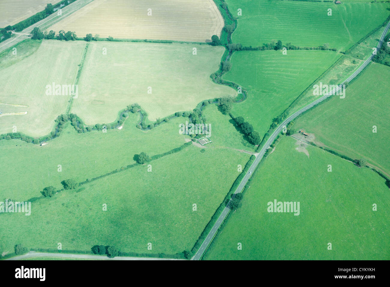 Aerial view of rural fields and road Stock Photo - Alamy