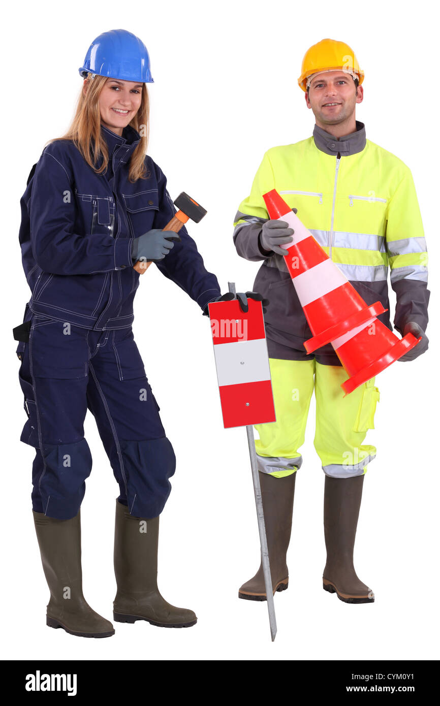 A couple of road workers Stock Photo - Alamy