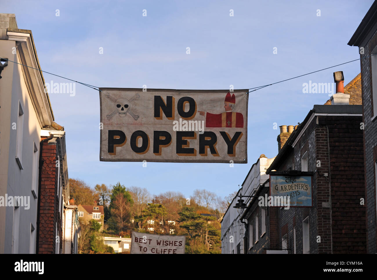 Hanging banner across street hi-res stock photography and images - Alamy