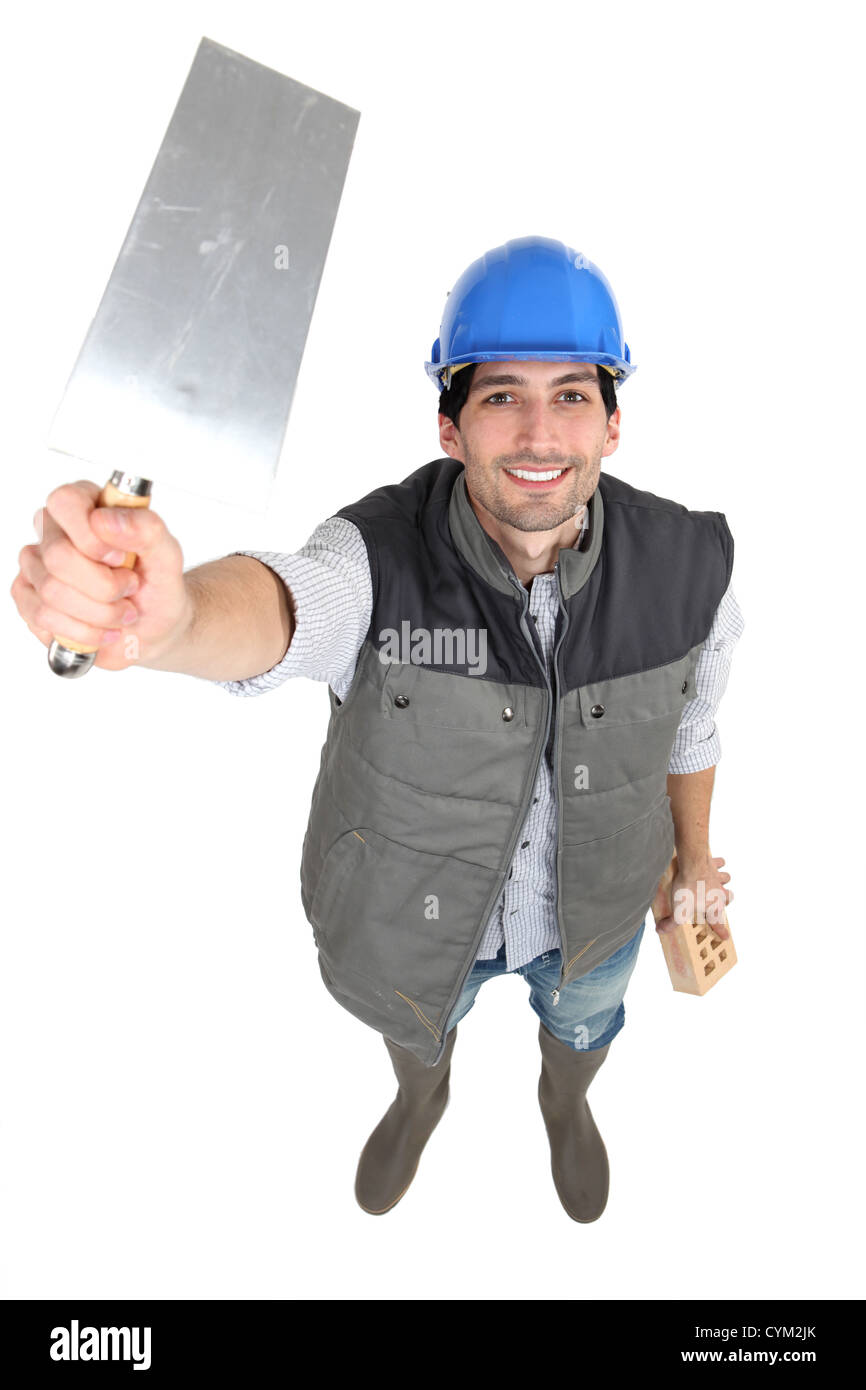 Builder with a trowel Stock Photo - Alamy