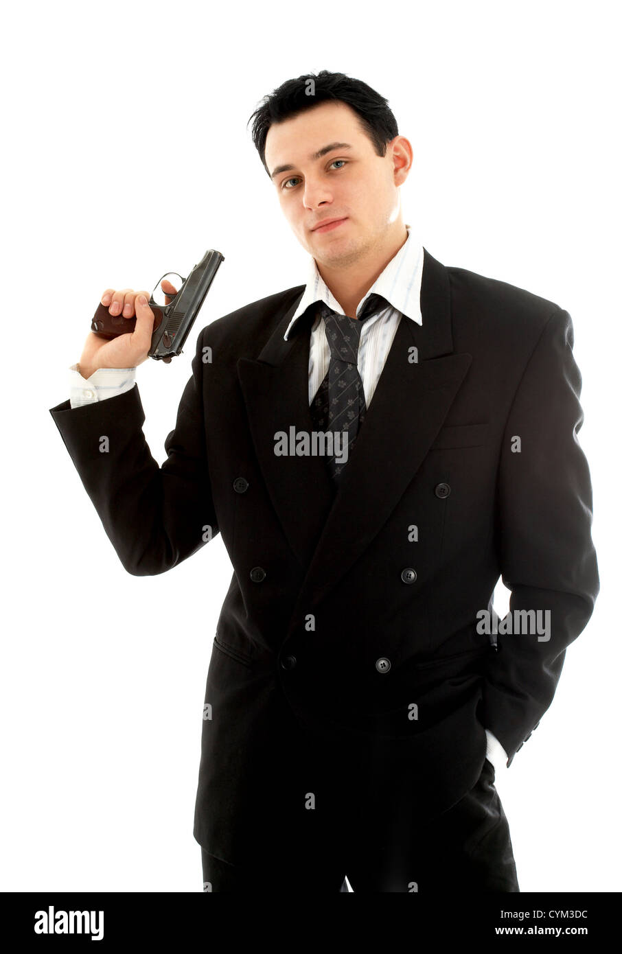 man with a gun over white background Stock Photo - Alamy