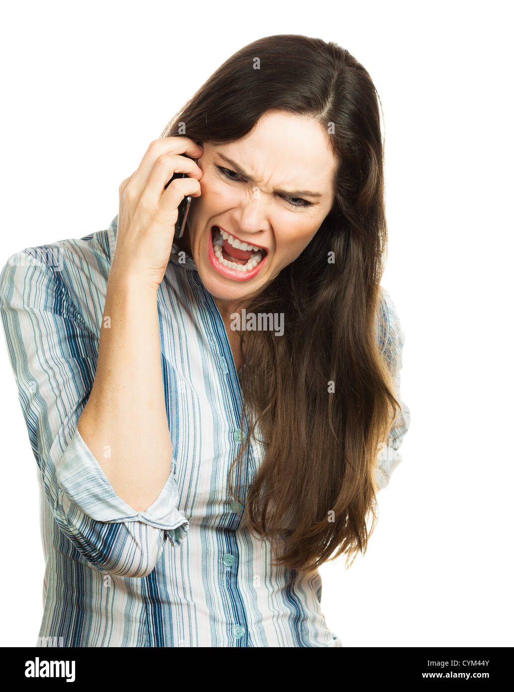 An angry and very frustrated business woman yelling on the phone Stock ...