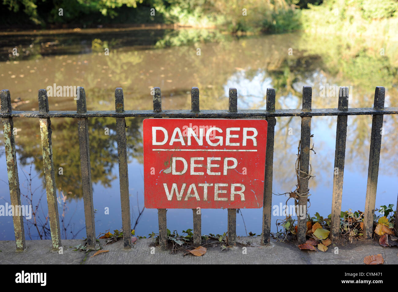 Danger Deep water Sign by Stanmer Park pond in Brighton Sussex UK Stock ...