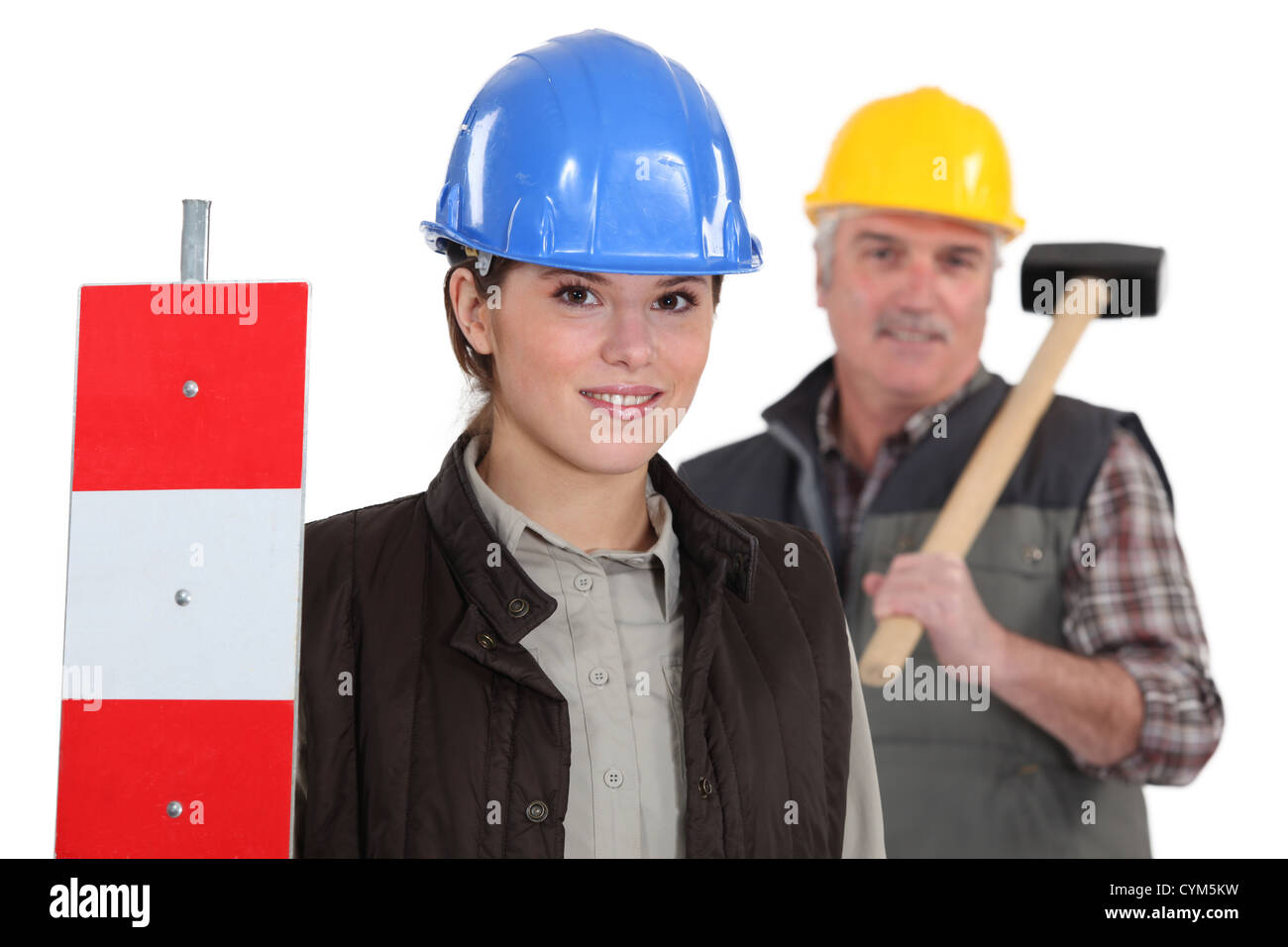 Male and female traffic workers Stock Photo - Alamy