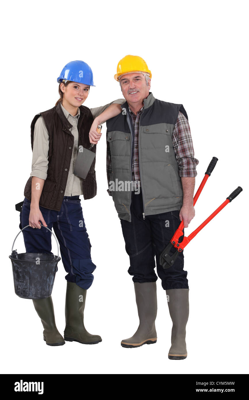 Father and daughter construction team Stock Photo - Alamy