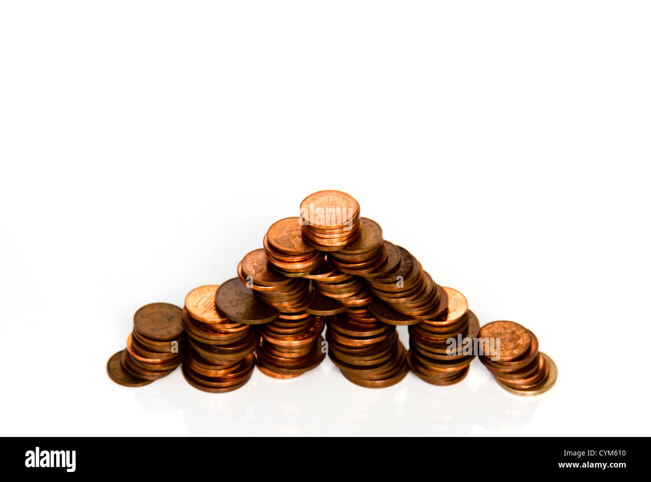 Financial pyramid - pyramid made of piles of coins, close up view Stock ...