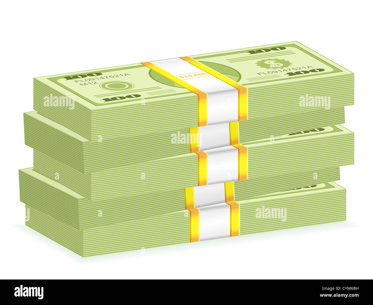Hundreds dollar banknotes stack on a white background. Vector ...
