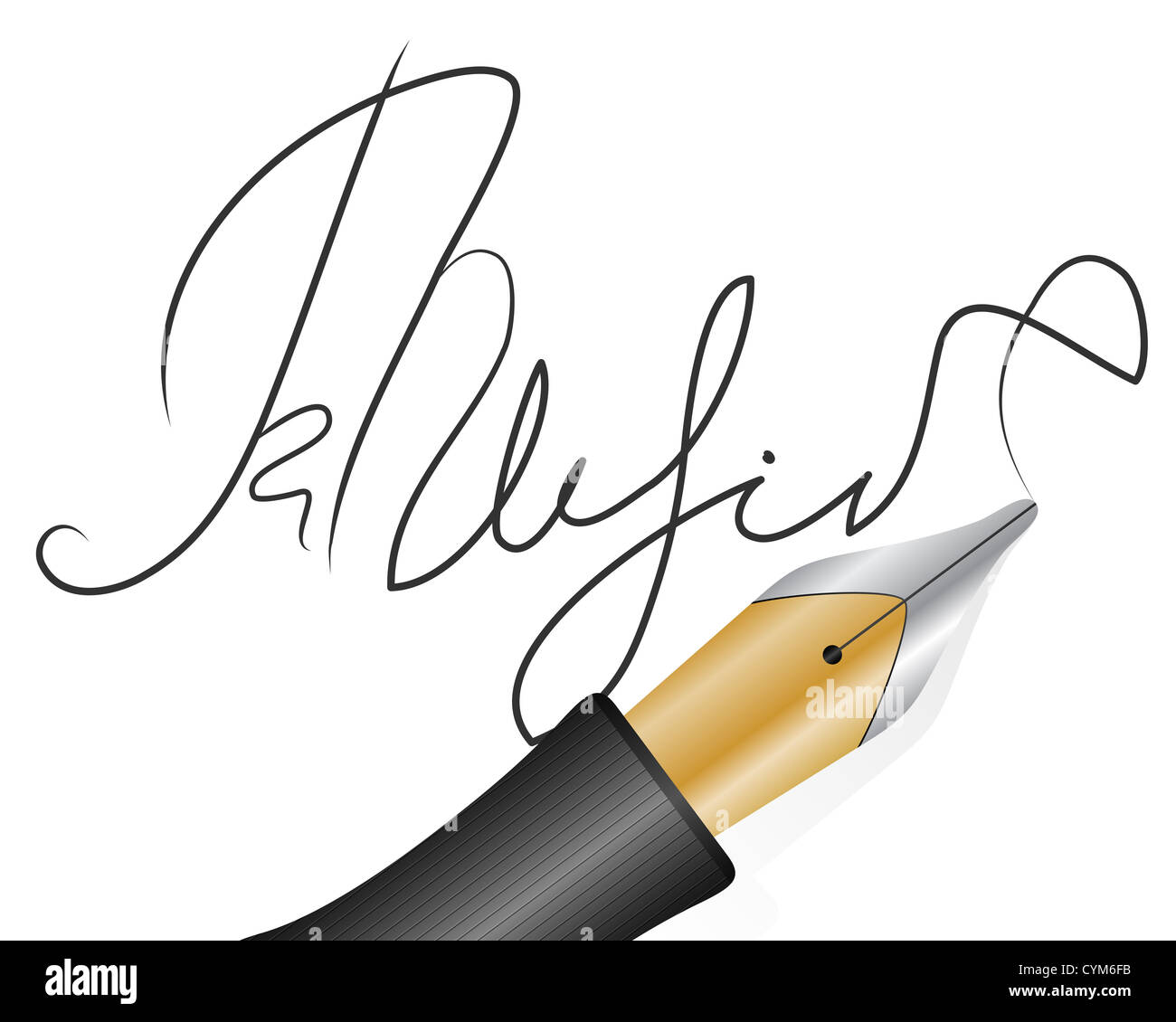 Fountain pen and signature on a white background. Vector illustration ...