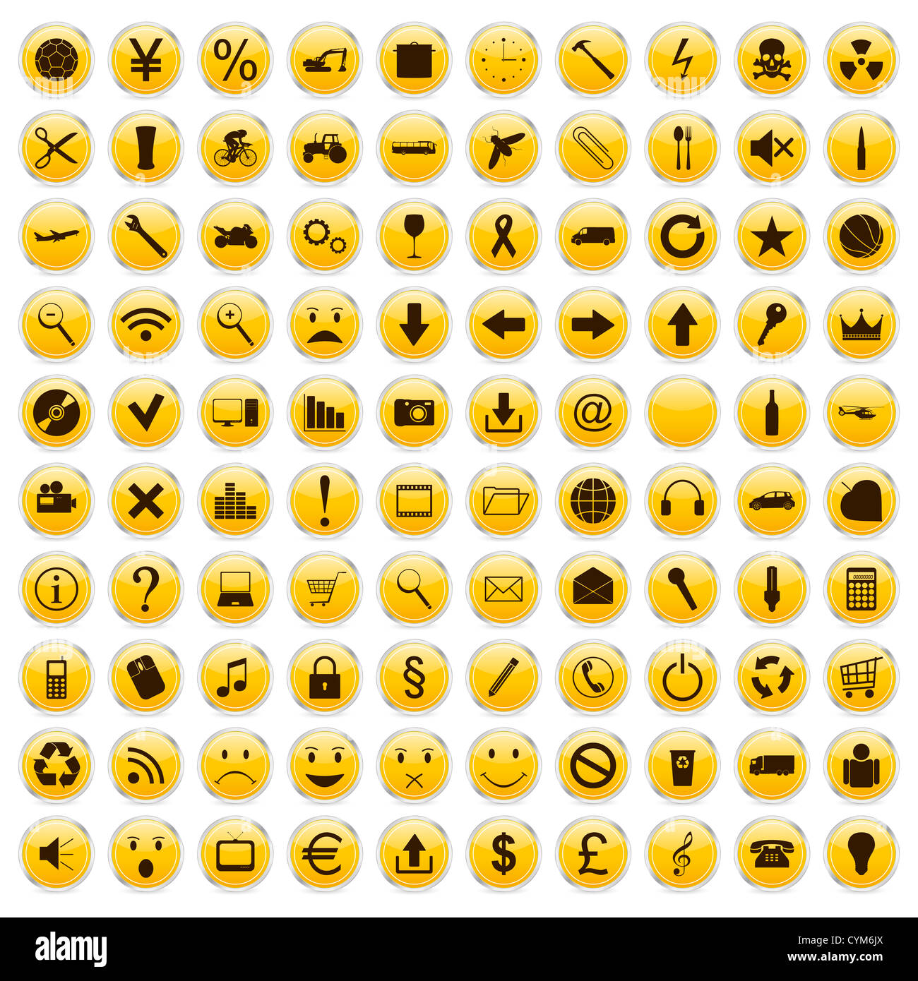 Yellow circle icons set on white background. Vector illustration Stock ...