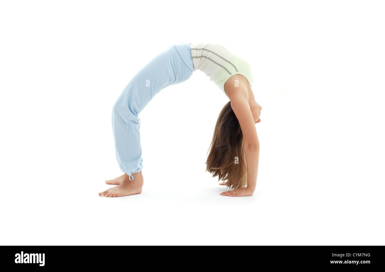 sporty girl practicing urdhva dhanurasana upward bow pose Stock Photo ...
