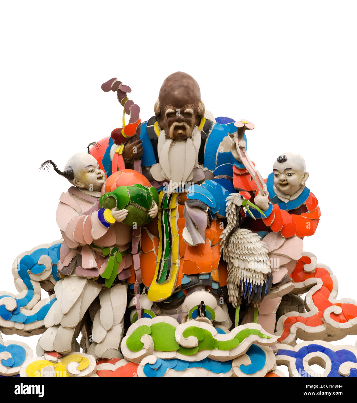 Three color Chinese god of elderly and children sculptures smile on ...