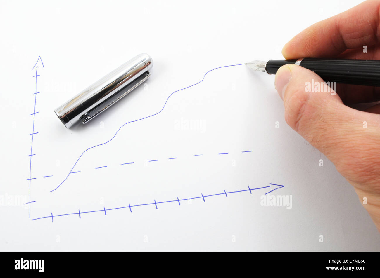 hand pen and paper with business chart illustration Stock Photo - Alamy