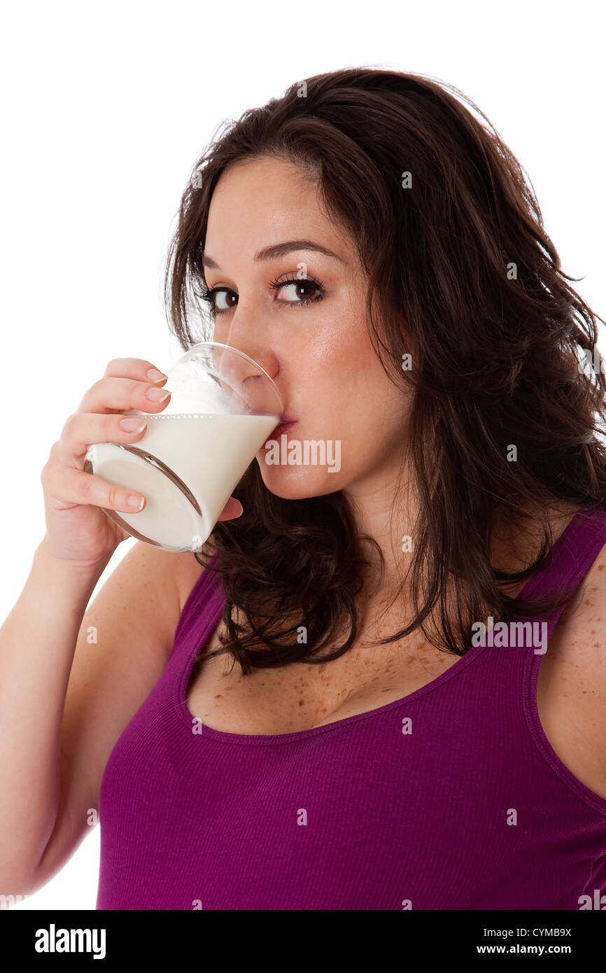 Face of woman drinking milk Stock Photo - Alamy
