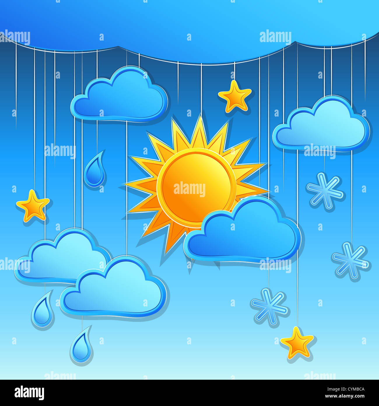 vector background of day weather: sun and star, cloud, rain and snow ...