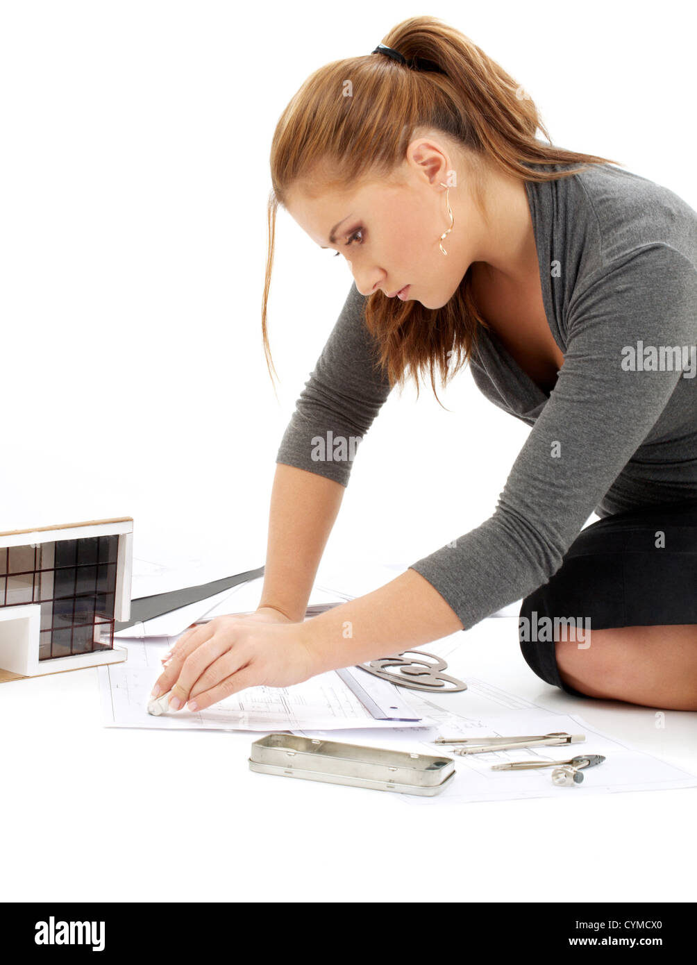picture of lovely architect girl at work Stock Photo - Alamy