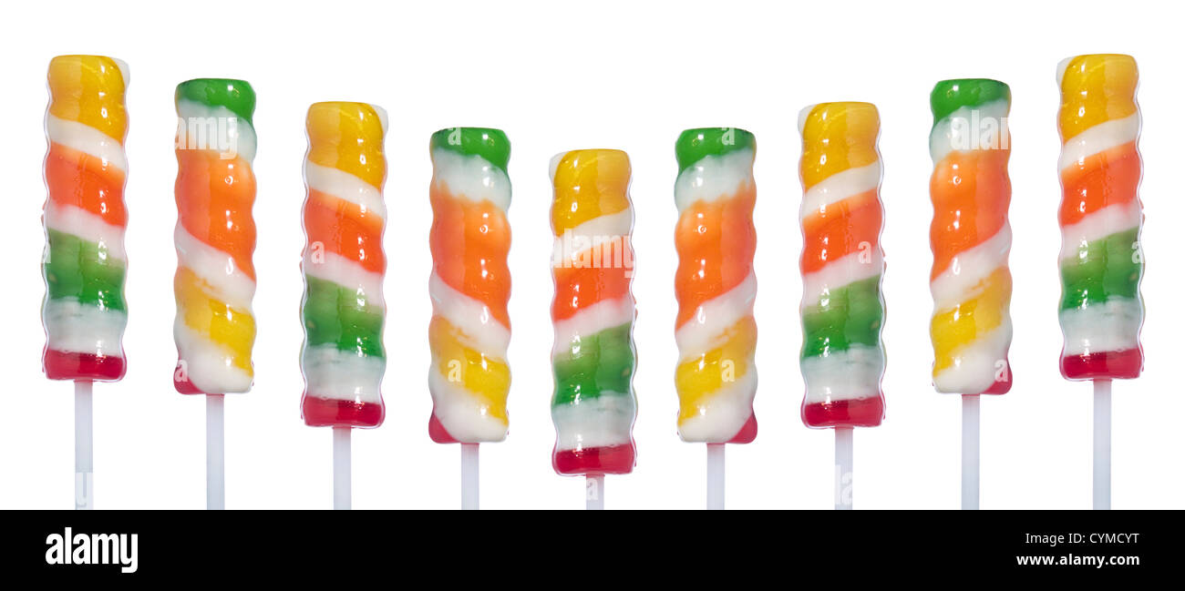 Nine lollipop sticks on a V shape isolated over white background Stock ...