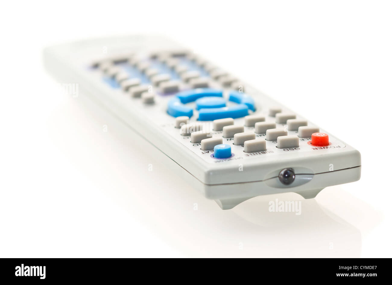 grey remote control for TV over white. Shallow DOF Stock Photo - Alamy