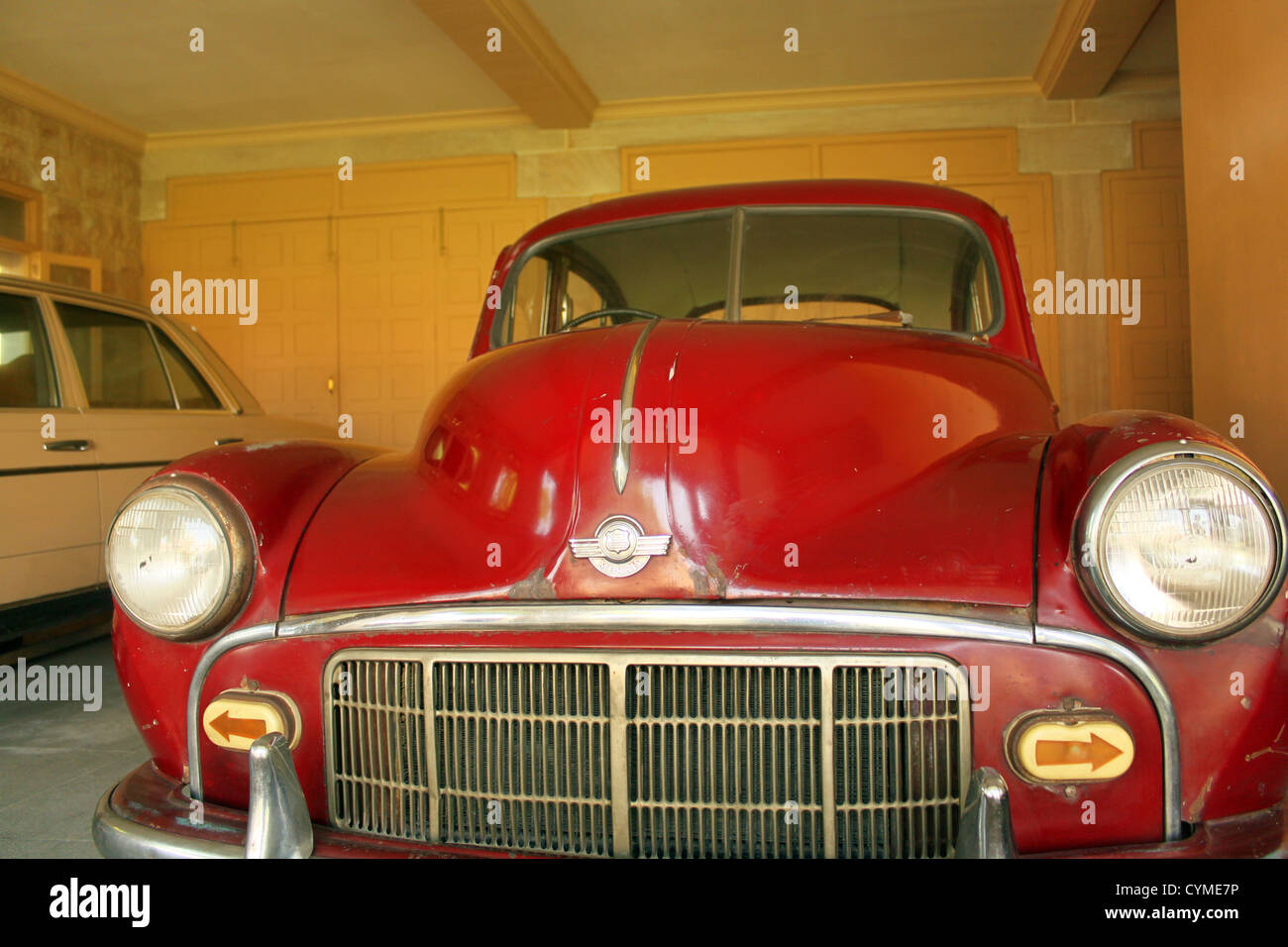Red Morris minor series 1 early old car Stock Photo - Alamy