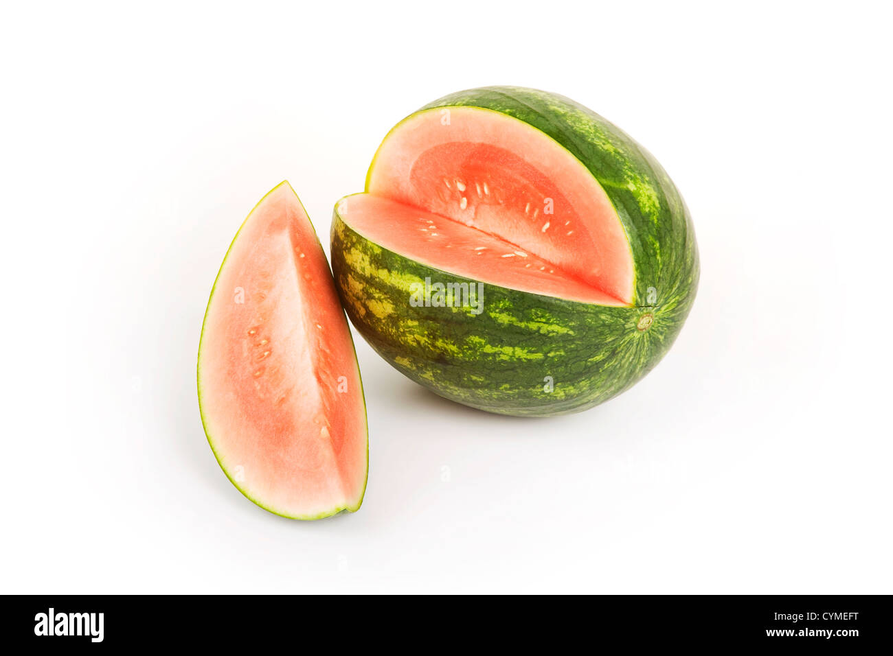 Bright red and green watermelon on a white background Stock Photo - Alamy