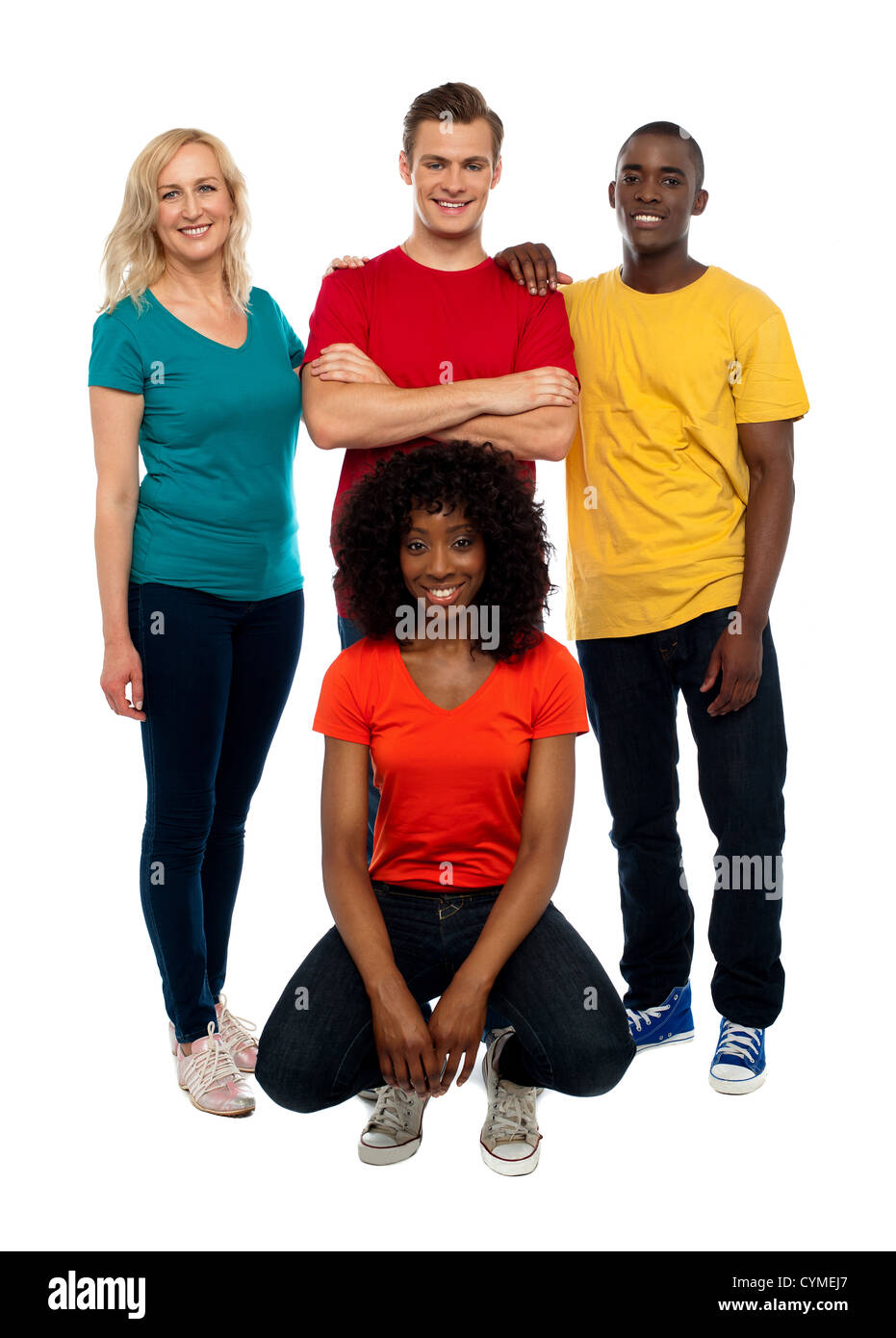 Isolated college mates posing against white background. Cheerful group ...