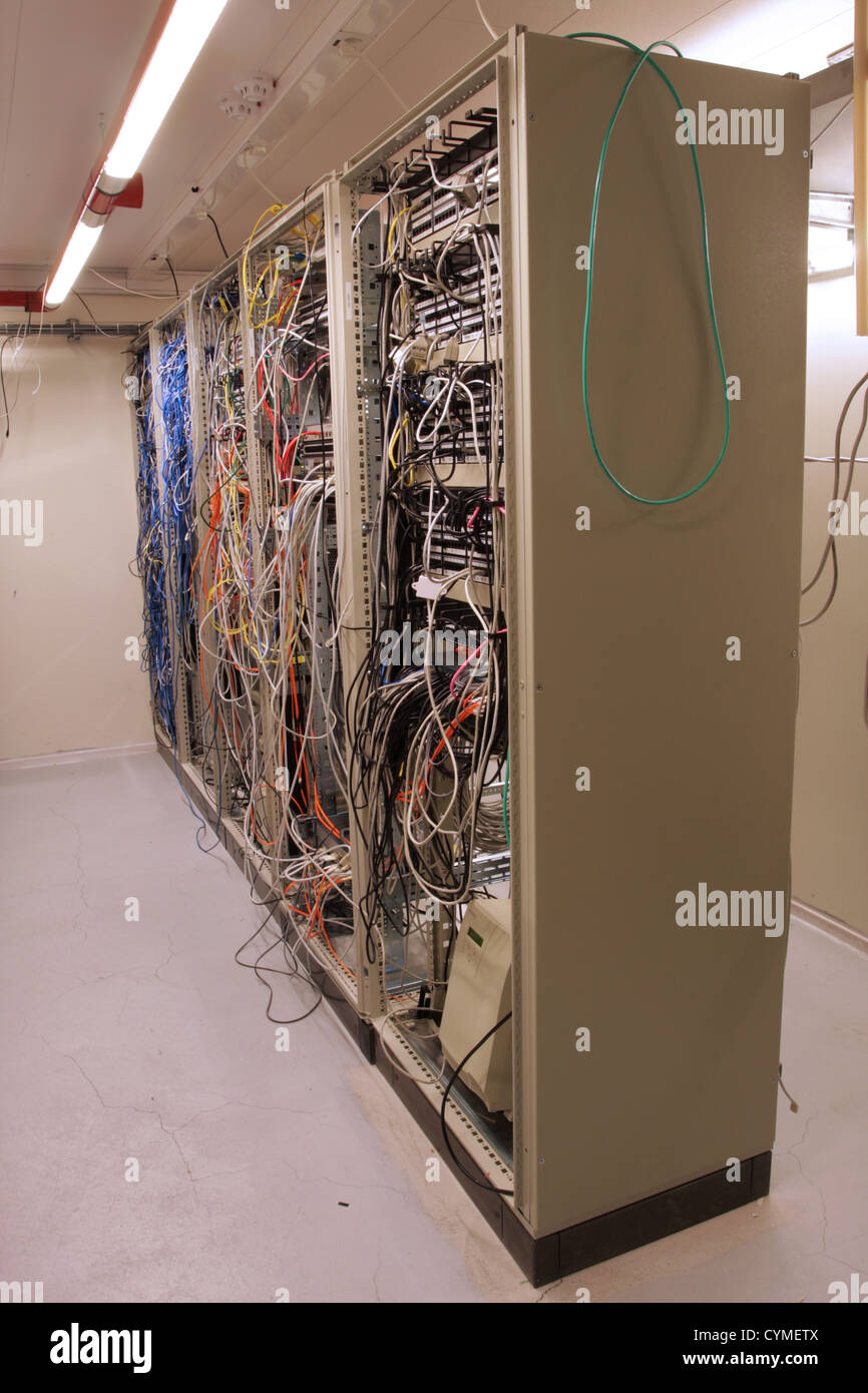 chaotic mess of network cables in a network routing room Stock Photo ...