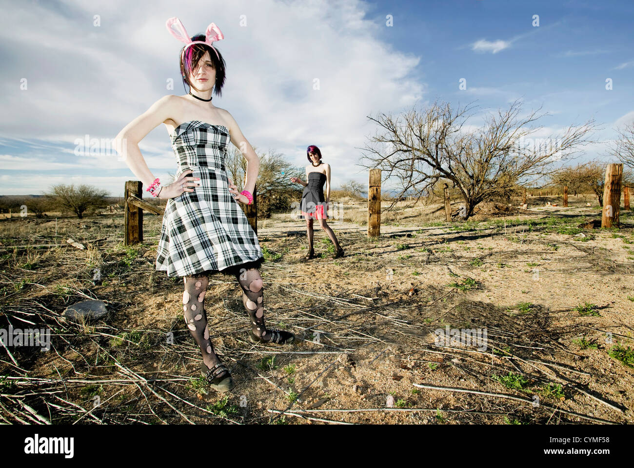 Two punk girls posing in a rural setting Stock Photo - Alamy