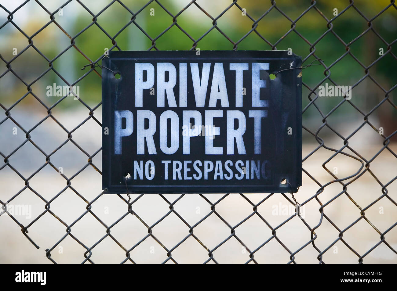 Private property sign on fence hi-res stock photography and images - Alamy