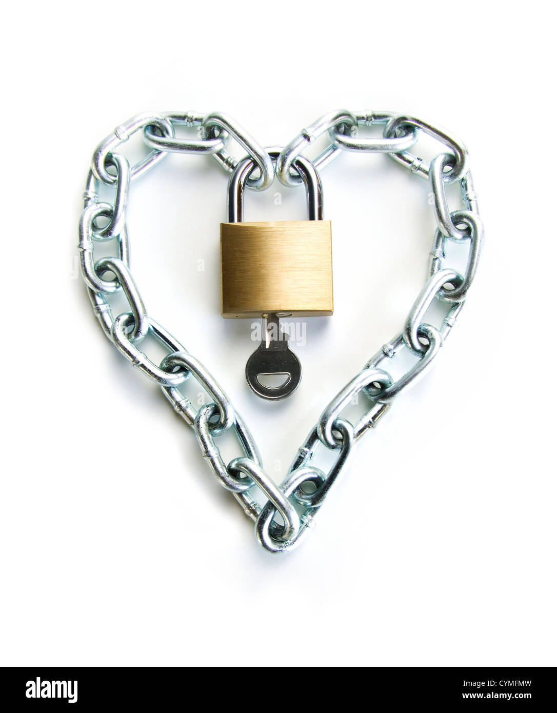 A Padlocked Chain Shaped Lock a Heart and the Key to Open It Stock ...