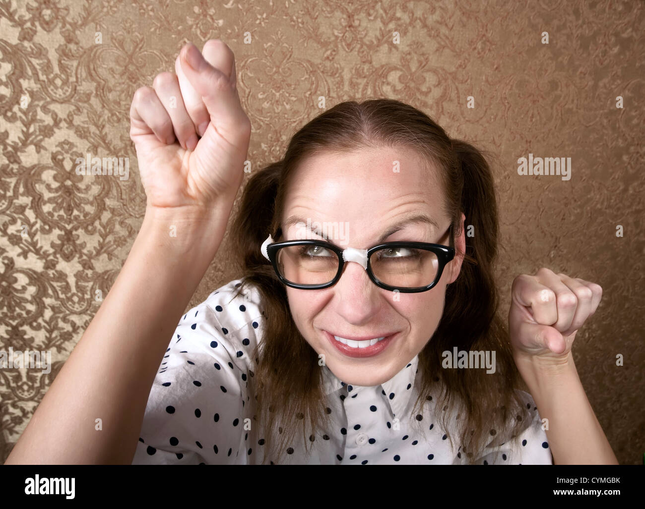 Cute Nerdy Girl Doing a Funny Dance Stock Photo - Alamy