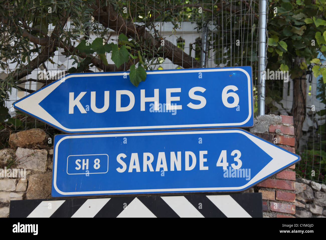 Albanian Road Sign Stock Photo - Alamy