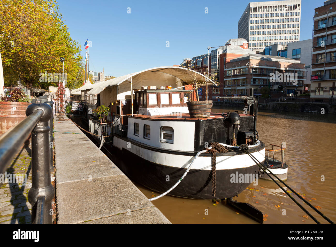 The Apple floating restaurant moored at Welsh back, Bristol, England ...