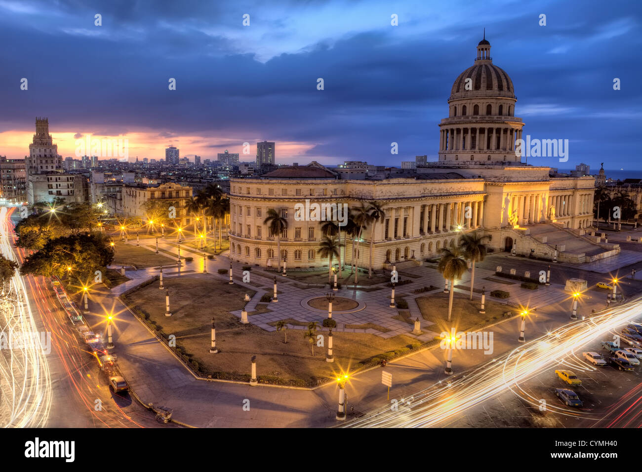Havana in Cuba, view on Capitolio by night Stock Photo - Alamy