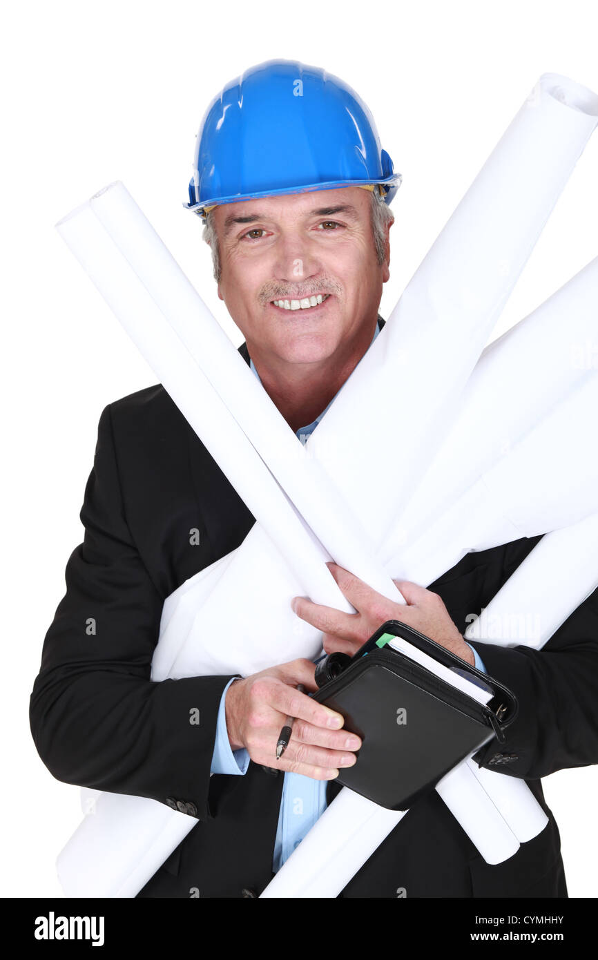 Engineer holding building plans and his agenda Stock Photo - Alamy Engineer holding building plans and his agenda Stock Photo - Alamy