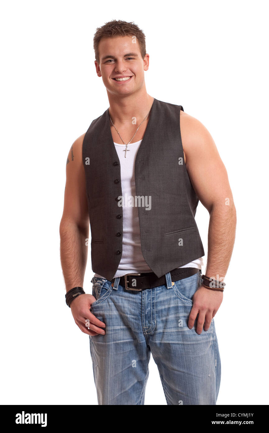 Young man in white vest hi-res stock photography and images - Alamy