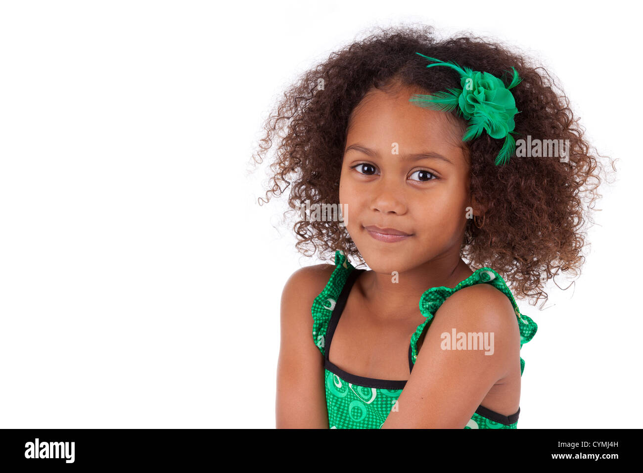 Portrait of a cute young African Asian girl,isolated on white ...