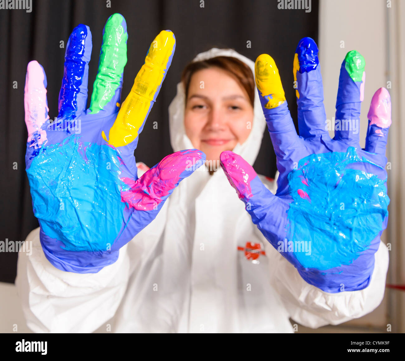 People having fun during art therapy session drawing paint Stock Photo ...