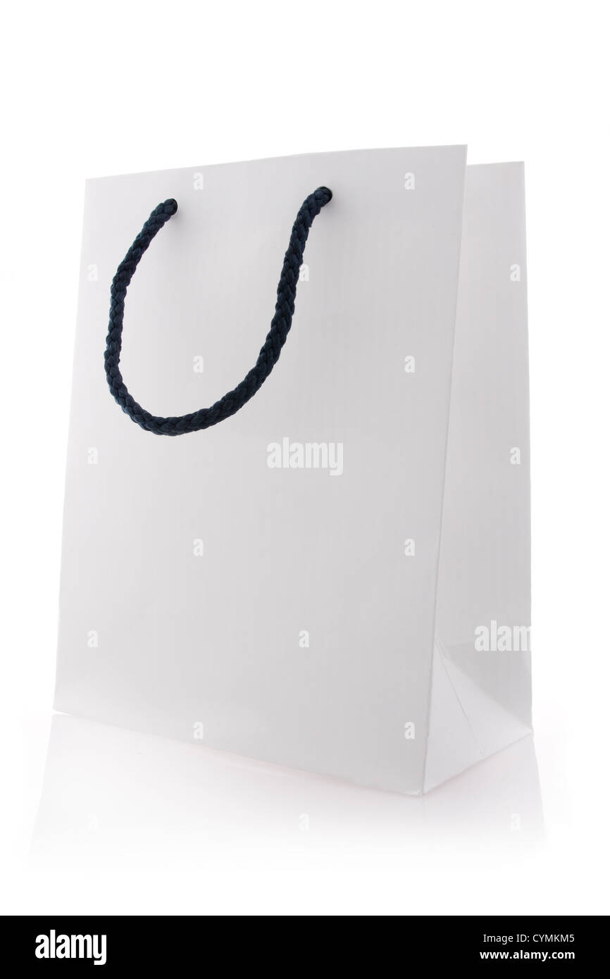 Isolated white shopping bag with blue handles Stock Photo - Alamy