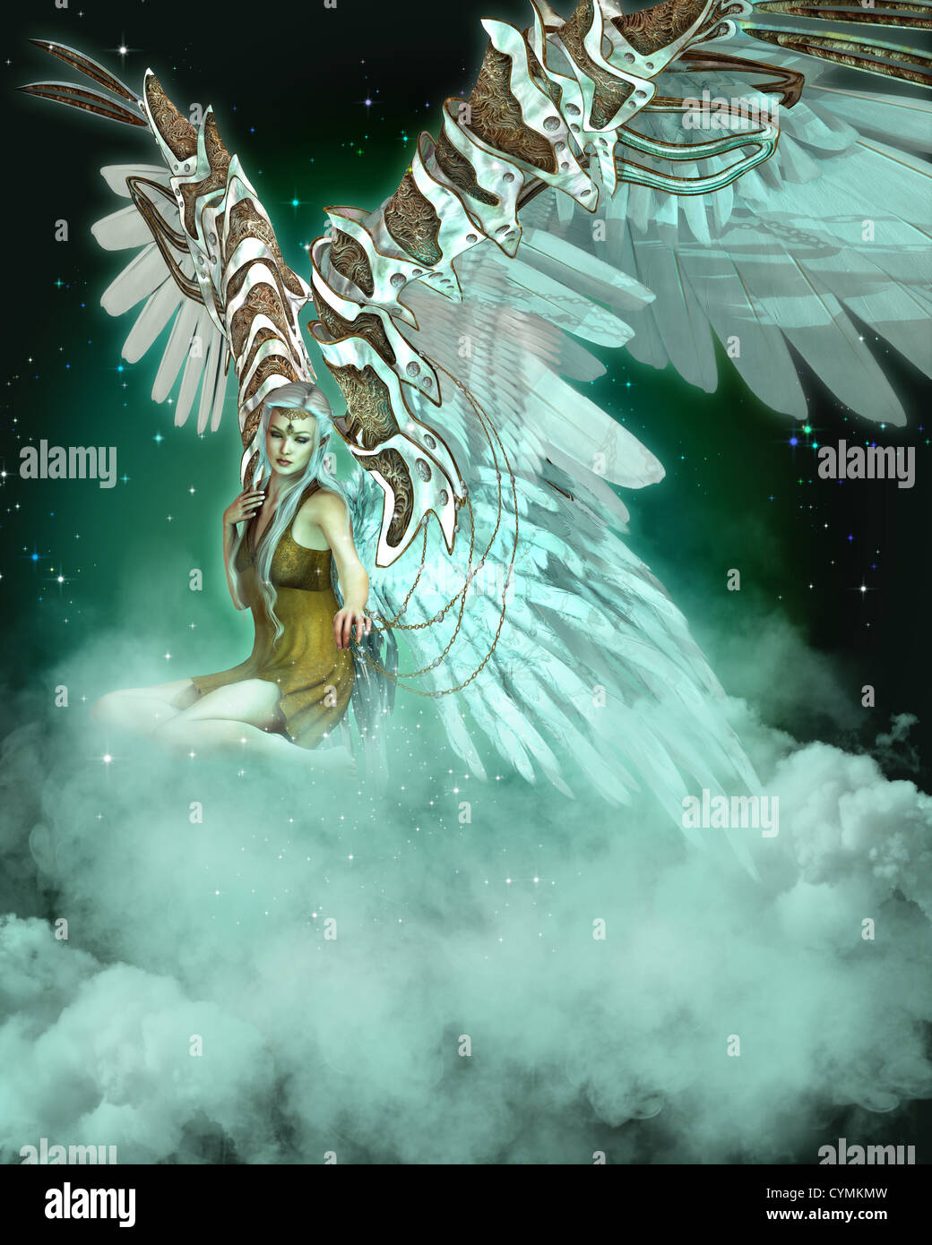 an illustration showing an angel sitting on a cloud Stock Photo - Alamy