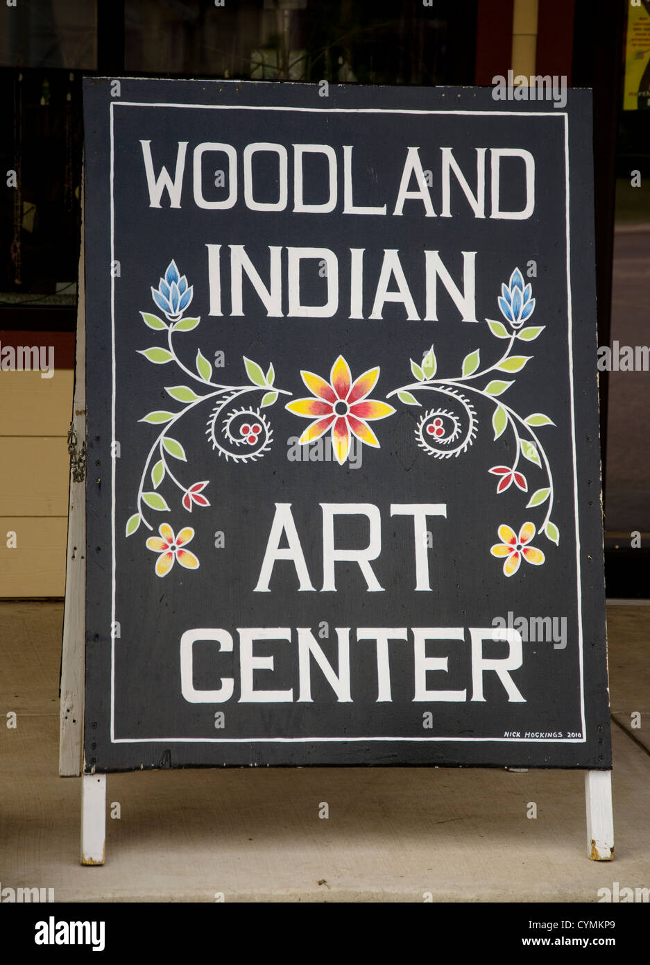 Sign for the Woodland Indian Art Center in the Northwoods town of Lac ...