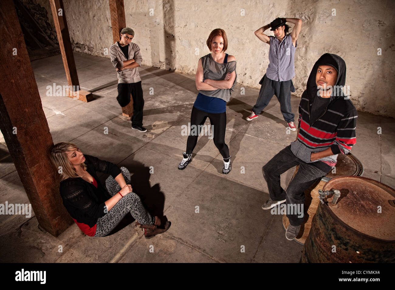 Mixed group of cool hip hop dancers Stock Photo - Alamy