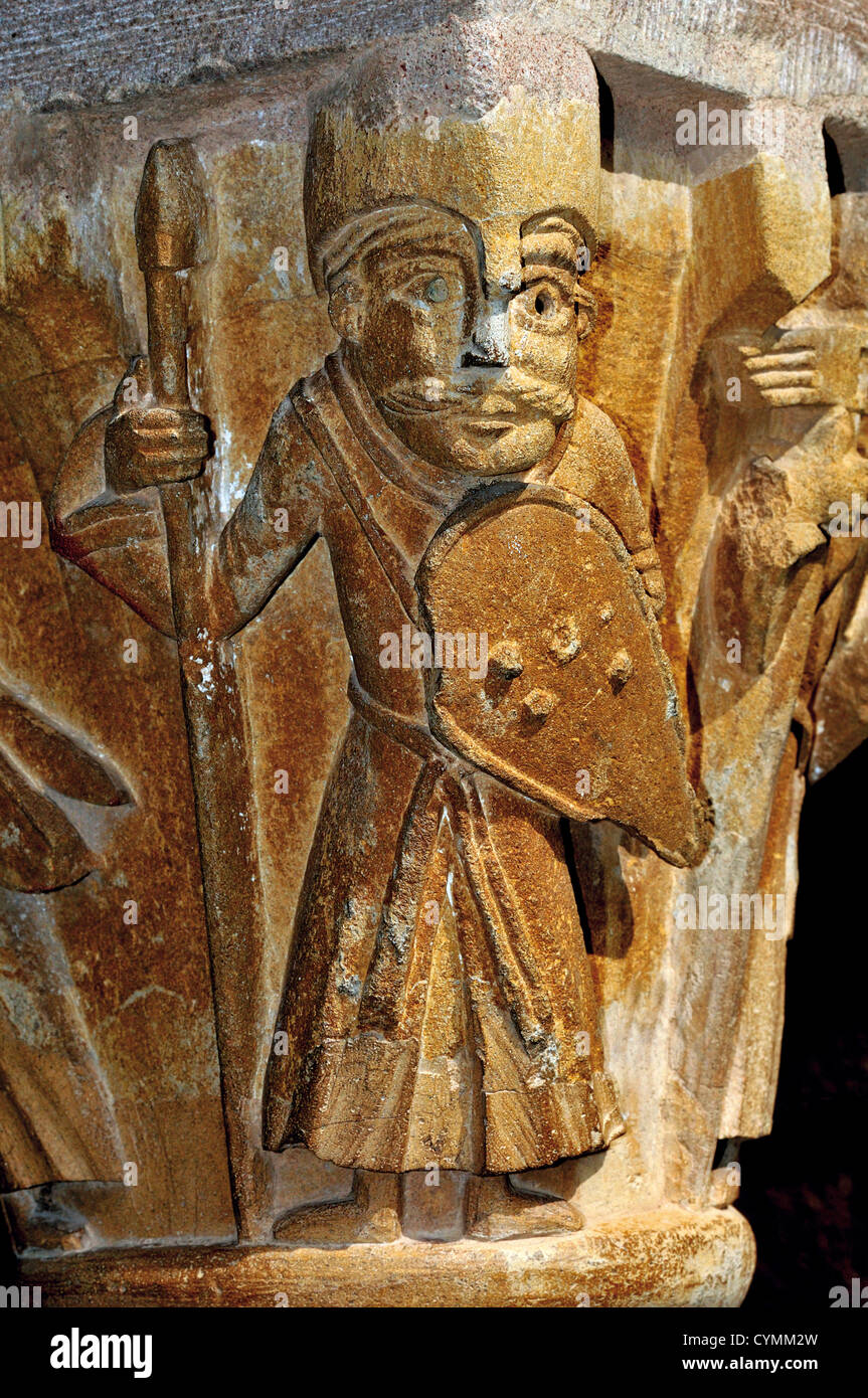 France, Midi-Pyrenees: Romanesque capital in the cloister of Abbey St ...