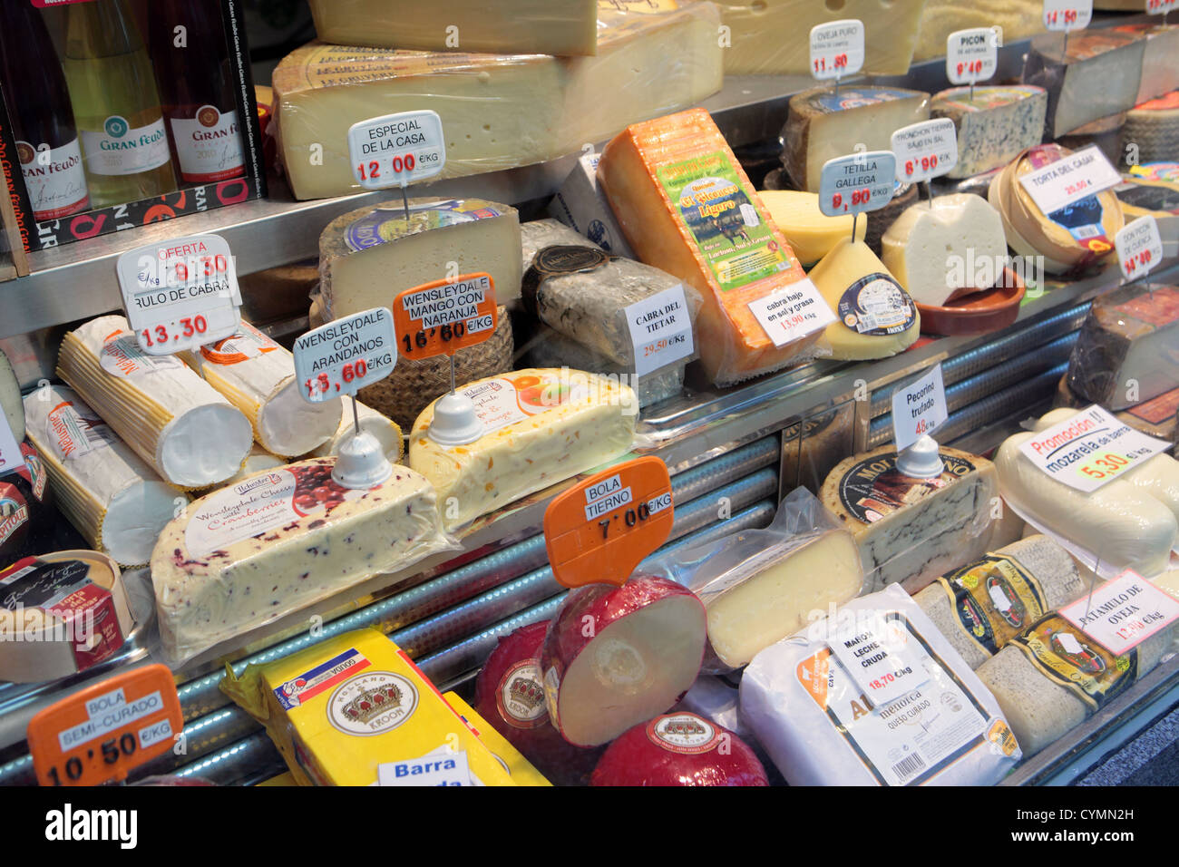 Cheese shop window in central Madrid, showing huge range selection of ...