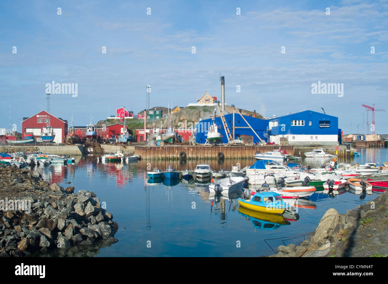 Fishing boats at the harbour in Sisimiut Greenland Stock Photo - Alamy
