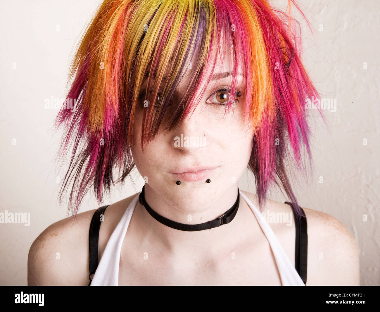 Close-Up of a Punk Girl with Brightly Colored Hair Stock Photo - Alamy