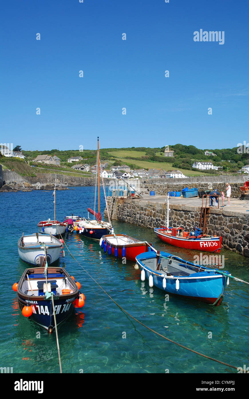 Fishing boats in the harbour at Coverack, Cornwall, England, UK Stock ...