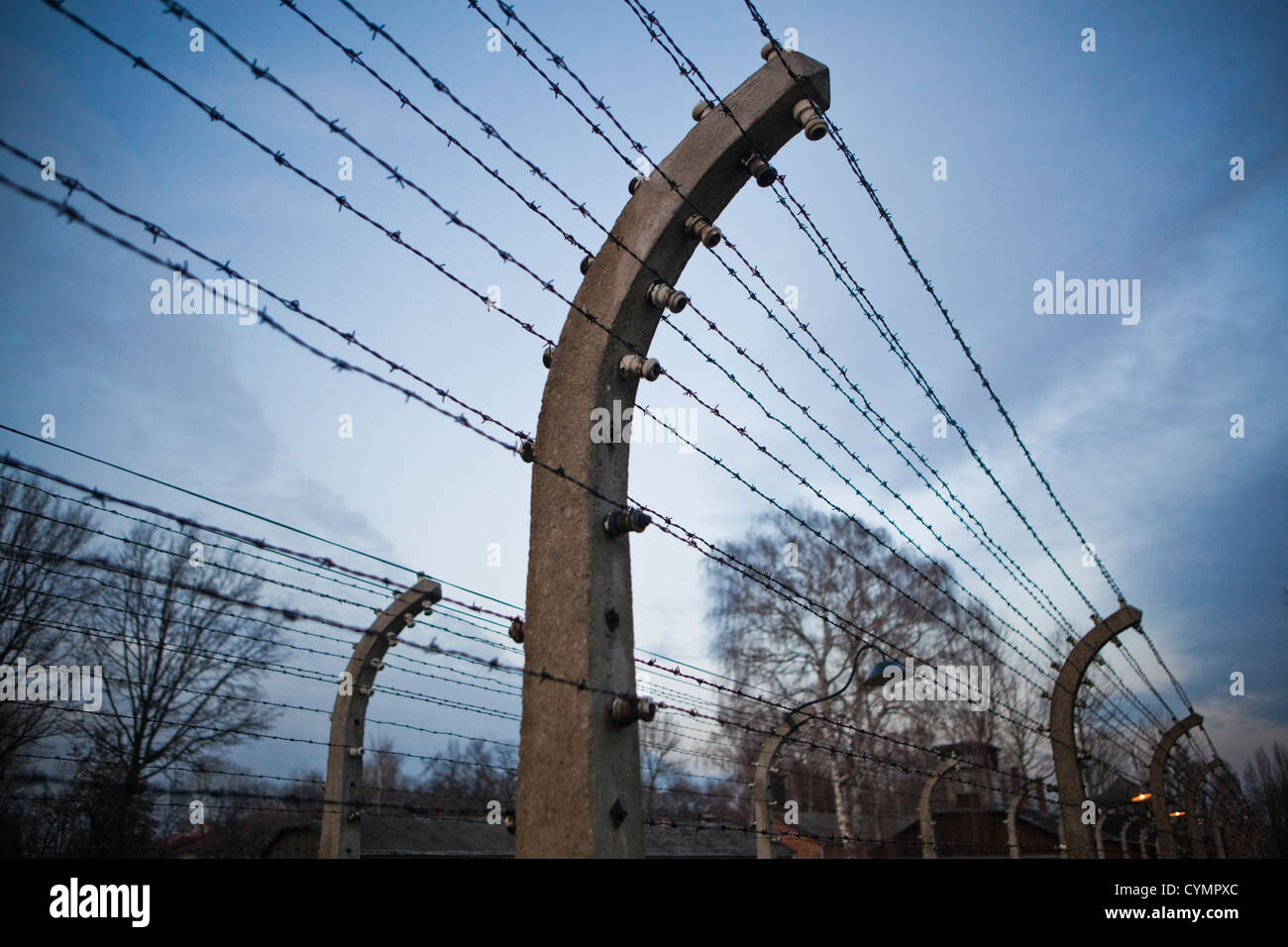 Exterior barbed wire fence, Auschwitz, Poland Stock Photo - Alamy
