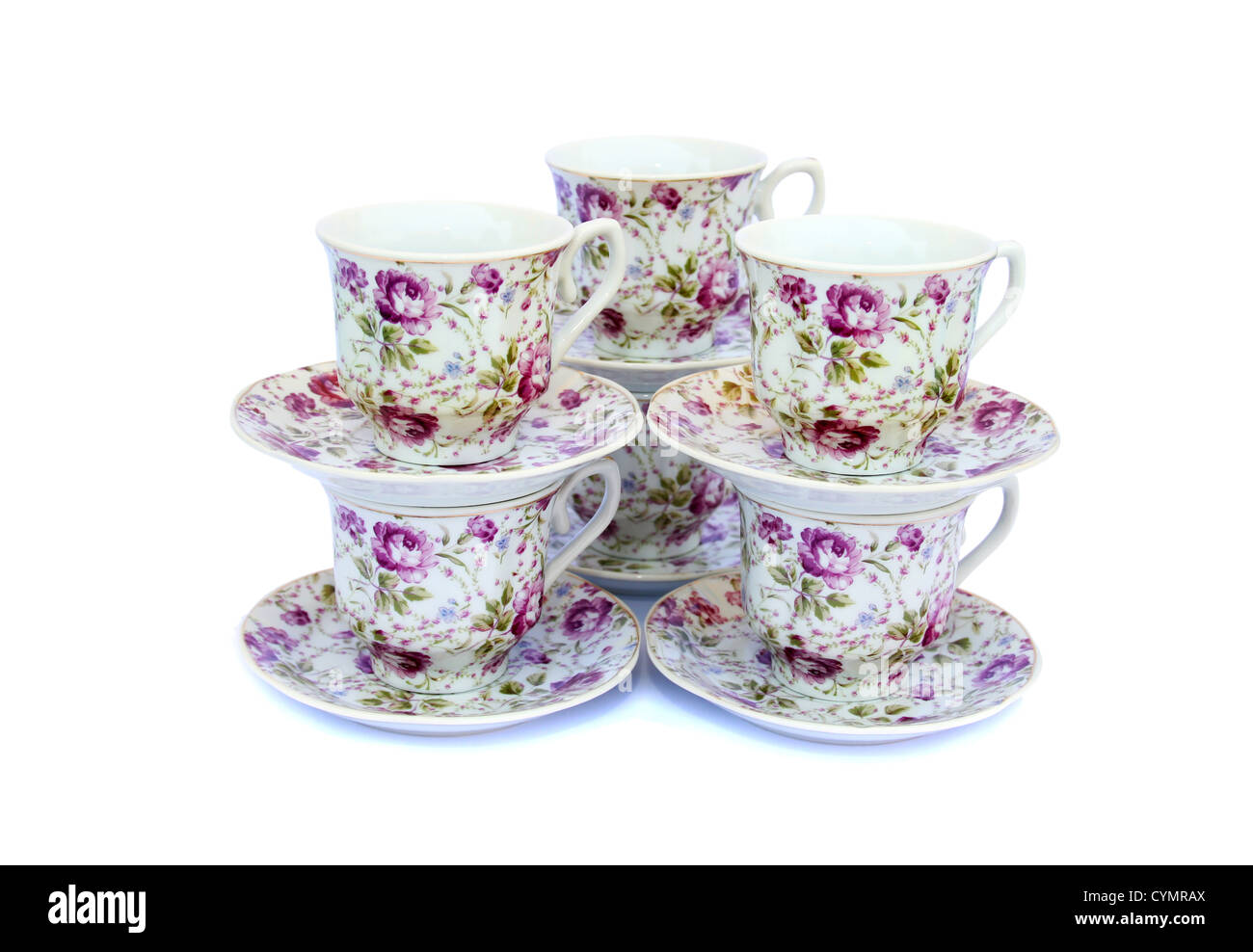 Cups with dishes isolated on white background Stock Photo - Alamy