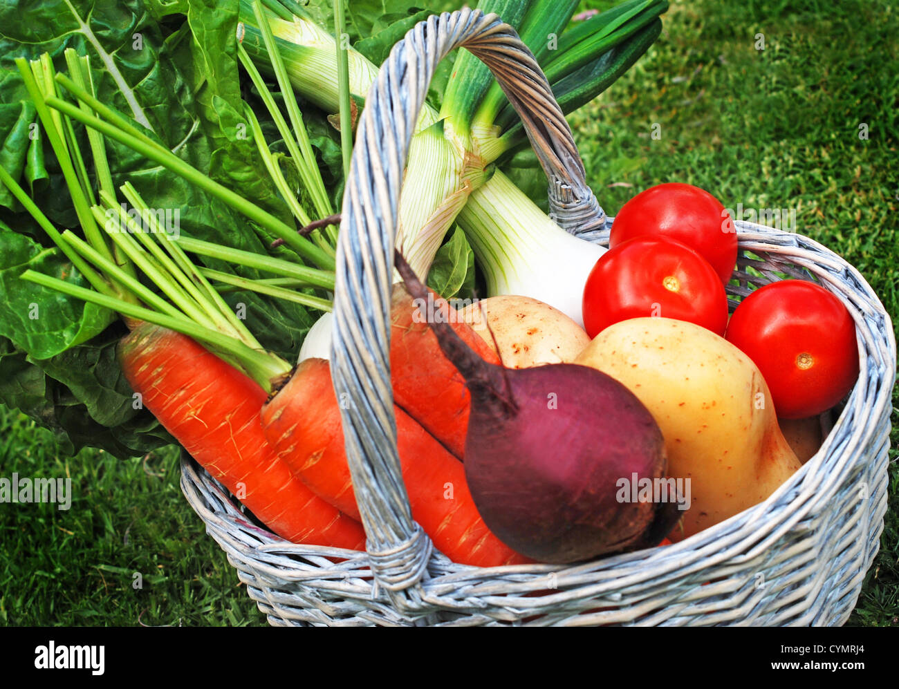fresh farm vegetables in a basket Stock Photo - Alamy